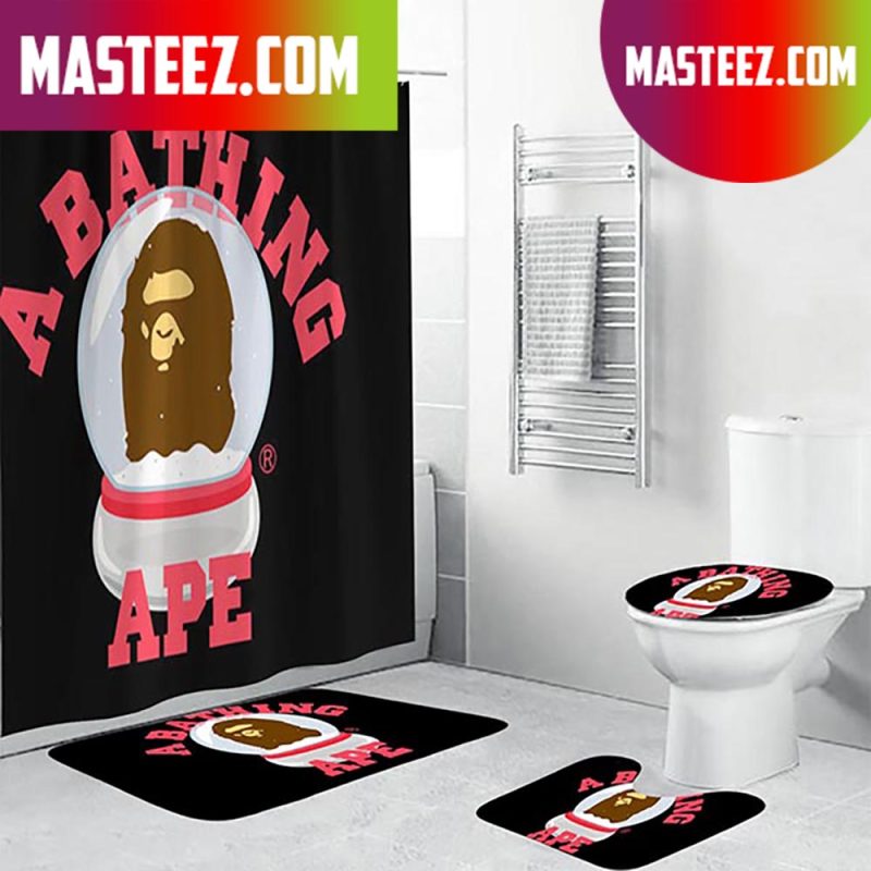 A Bathing Ape Cute Collection In Black Background Bathroom Set - Masteez