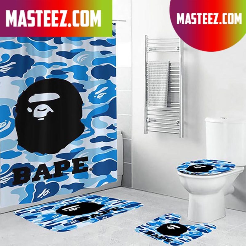 Bape Signature Blue Camo With Big Ape Logo Bathroom Set - Masteez