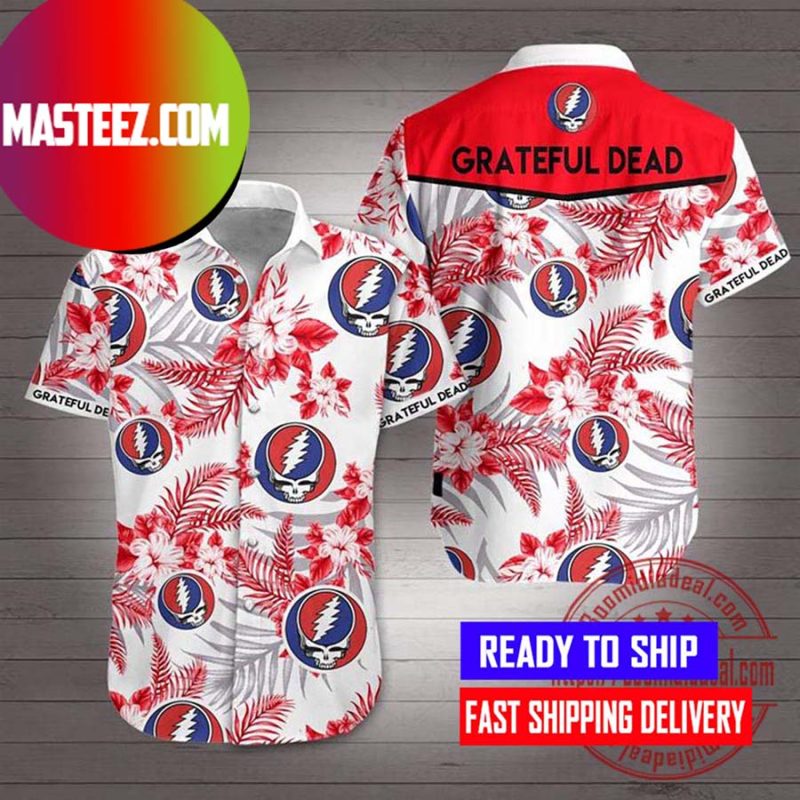 Grateful Dead Logo Red Hibiscus Pattern Hawaiian Shirt - Masteez