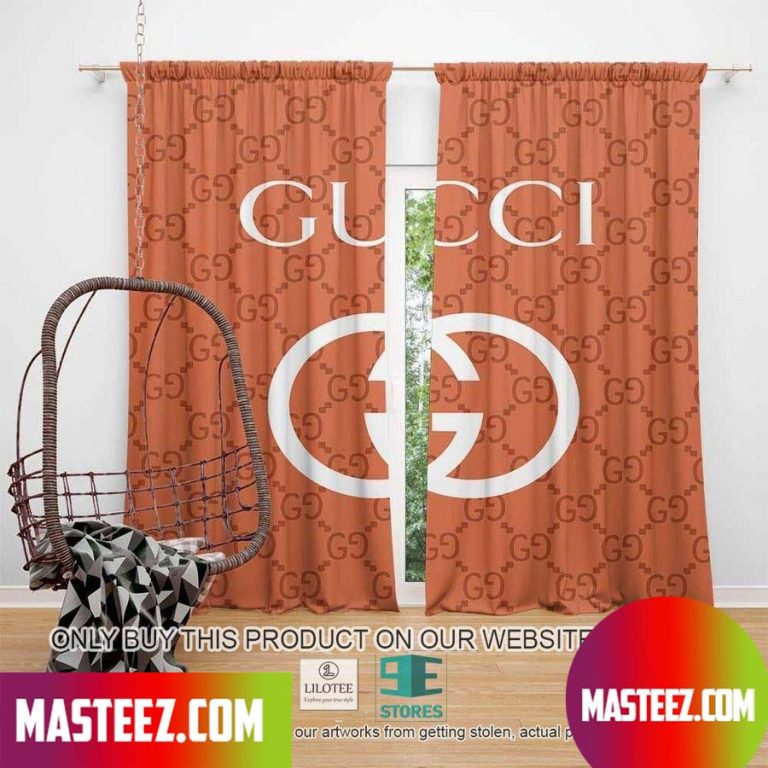 Gucci Gold Logo Red Green Line Pattern Black Windown Curtain - Masteez