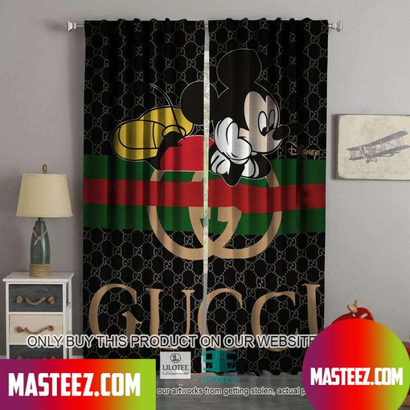 Gucci X Mickey Mouse Disney In Black Backgound Windown Curtain - Masteez