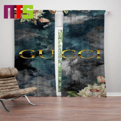 Gucci Golden Logo In Blue Oil Painting With White Roses Background ...