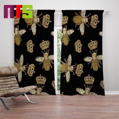 Gucci Signature Golden Bee And Queen Crown Luxury Window Curtains - Masteez