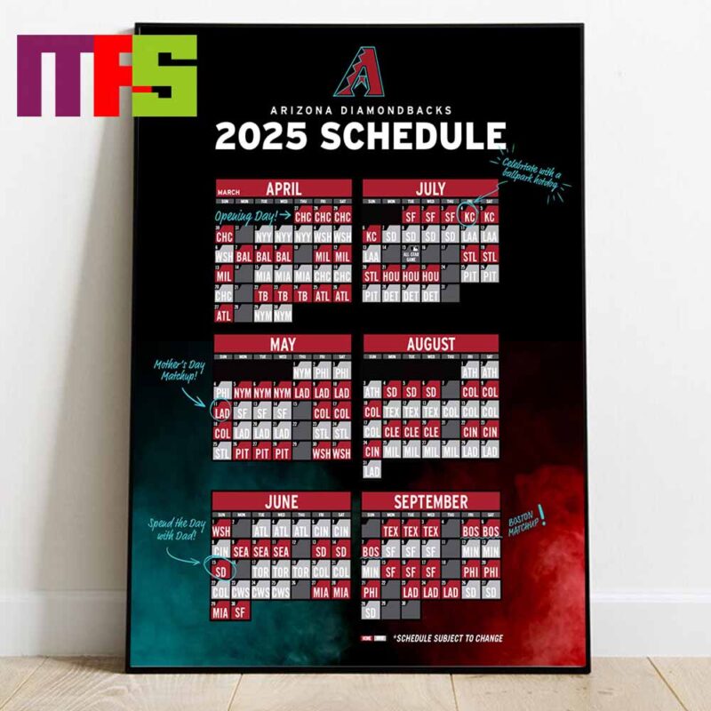 Arizona Diamondbacks 2025 Regular Season Schedule Calendars Home Decor ...