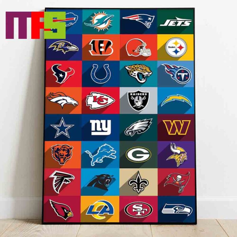 All 32 NFL Teams Logo Home Decor Poster Canvas - Masteez